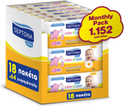 Μωρομαντηλα Septona Monthly Pack Χαμομηλι (-0,40 ) 18x64τμχ ...