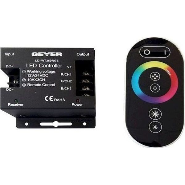 Geyer Ασυρματος Ρεοστατης Και Τηλεχειριστηριο Αφης Για Ταινια Led Rgb 360w - Λαμπες (ANA.GYR1211)