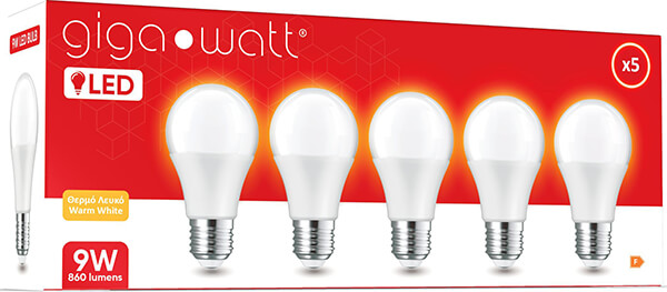 Λαμπτηρες Led Gigawatt Set 5 Tem A60 Ε27 9w 860lm 3000k - Λαμπες (ANA ...