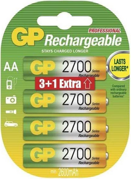 Rechargeable Battery Gp R6 Aa 2700mah Nimh 4pcs - Μπαταριες (ANA.GPB0031)