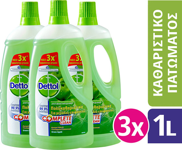 Dettol Αντιβακτηριδιακο Καθαριστικο Πατωματος Πρασινο Μηλο 1l, 3τμχ ...