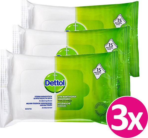 Dettol Αντιβακτηριδιακα Μαντηλακια Προσωπικης Υγιεινης 15 Tmx, 3 Τμχ ...