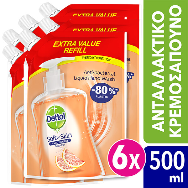 Dettol Grapefruit Pouch Αντιβακτηριδιακο Refill 500ml 6τμχ ...