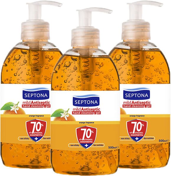 Septona Mild Antiseptic Gel 500ml Πορτοκαλι 70% Οινοπνευμα 3τμχ ...