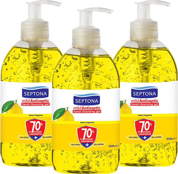 Septona Mild Antiseptic Gel 500ml Λεμονι 70% Οινοπνευμα 3τμχ ...