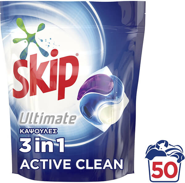 Skip 3in1 Ultimate Active Clean Απορρυπαντικο Ρουχων 50 Μεζουρες ...