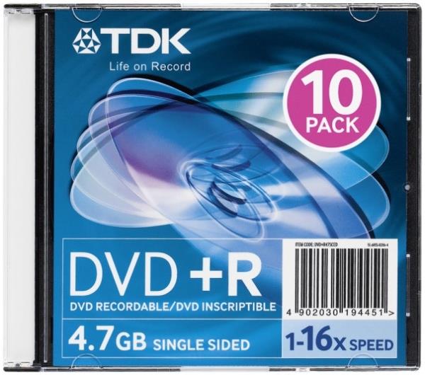 Tdk Dvd+r 16x 4.7 Gb Slim Case 10pcs - Οπτικοι δισκοι (ANA.TDK0043)