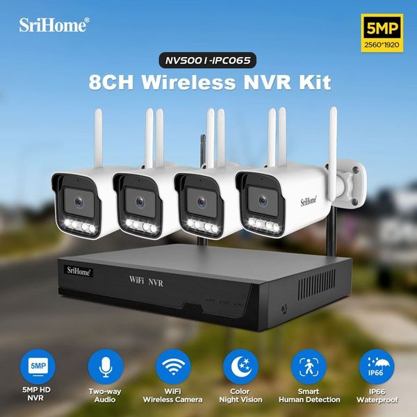 Srihome Nvs001 8-channels NVR + 4 Bullet Ipc065 5MP Wireless Waterproof ...