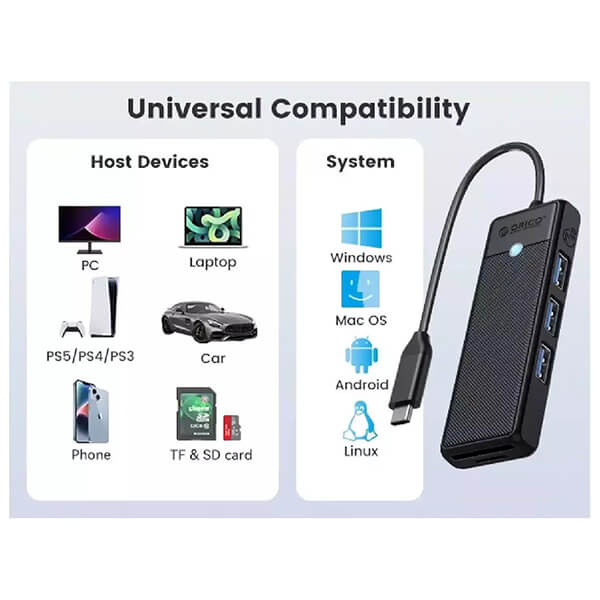 Orico Papw3at-c3-015-bk-ep HUB 4in1 USB A3.0x3+tf/sd3.0x1 - Usb hub ...
