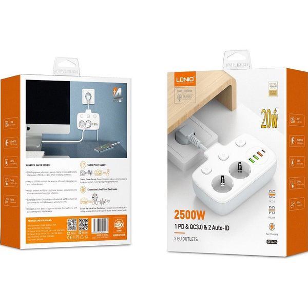 Ldnio Se2435 Πολυπριζο Με 2 Πριζες ΚΑΙ 4 USB Ports Λευκο - Ηλεκτρικα ...