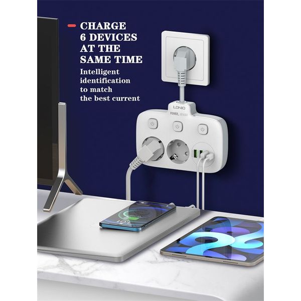 Ldnio Se2435 Πολυπριζο Με 2 Πριζες ΚΑΙ 4 USB Ports Λευκο - Ηλεκτρικα ...