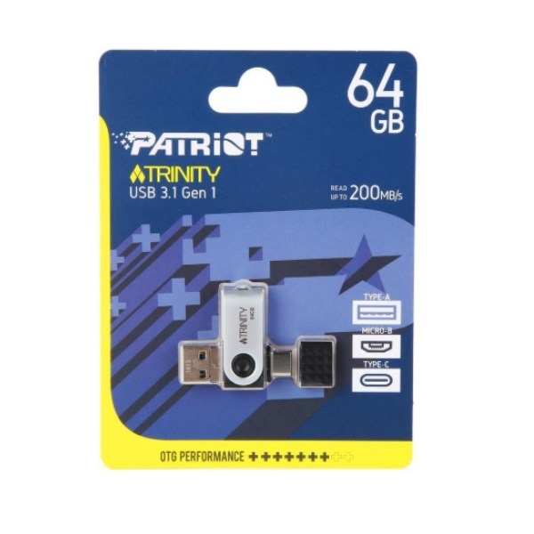 Patriot Pef64gtri3usb Trinity 64gb 3 IN 1 USB 3.1 Type A/type C/micro B ...