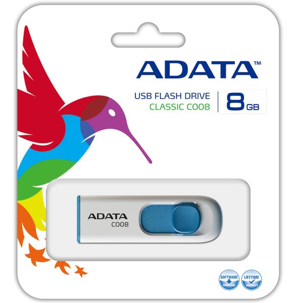 Adata Classic C008 8GB USB 2.0 Flash Drive White/blue - Μνημες usb (PER.549104)