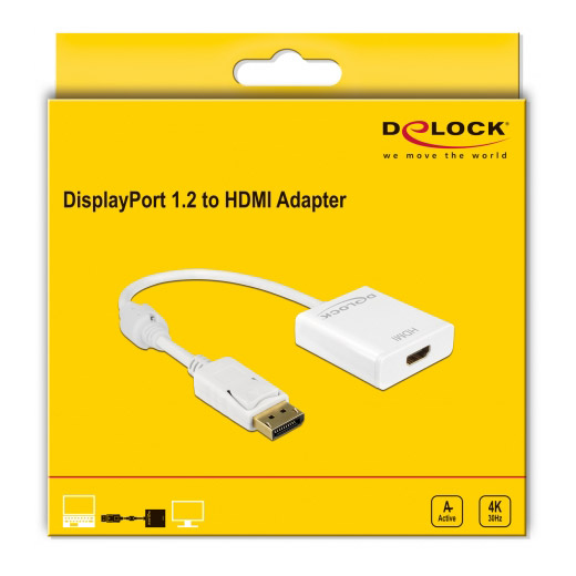 Delock 62608 Adapter Displayport 1.2 Male > Hdmi Female 4K Active White ...