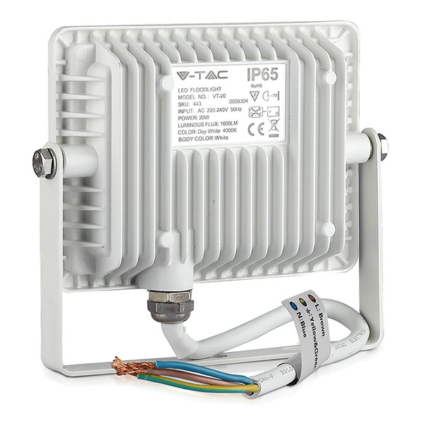 LED Πpoboλeaς V-tac 20W 6400k Λeykoς - Προβολεις (PER.590166)