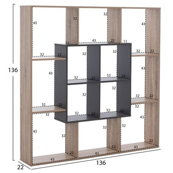 Βιβλιοθηκη Brody Hm8771.02 136x22x136 Sonama-γκρι - Επιπλα γραφειου ...