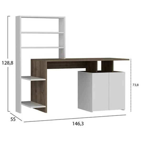 Γραφειο Με Βιβλιοθηκη Rochell Μελαμινη Olive Grey Λευκο 146,3x55x128 ...