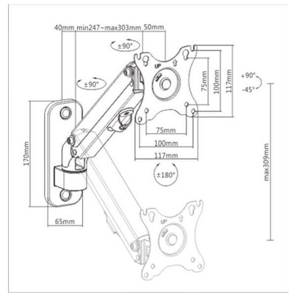 Gembird Ma-wa1-01 Adjustable Wall Display Mounting ARM UP TO 27 /7 KG ...