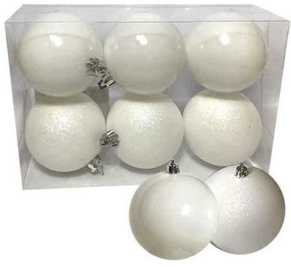Μπαλες Λευκες Shiny & Glitter Πακ=6τεμ Φ6 Φ6cm - Χριστουγεννιατικα (PER ...