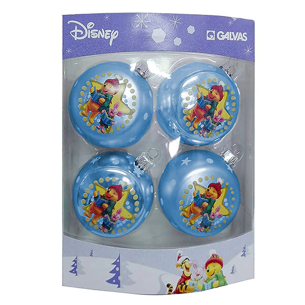 Μπαλες Winnie THE Pooh Πακ=4 ΤΕΜ Φ7.5cm Μπλε - Χριστουγεννιατικα (PER ...