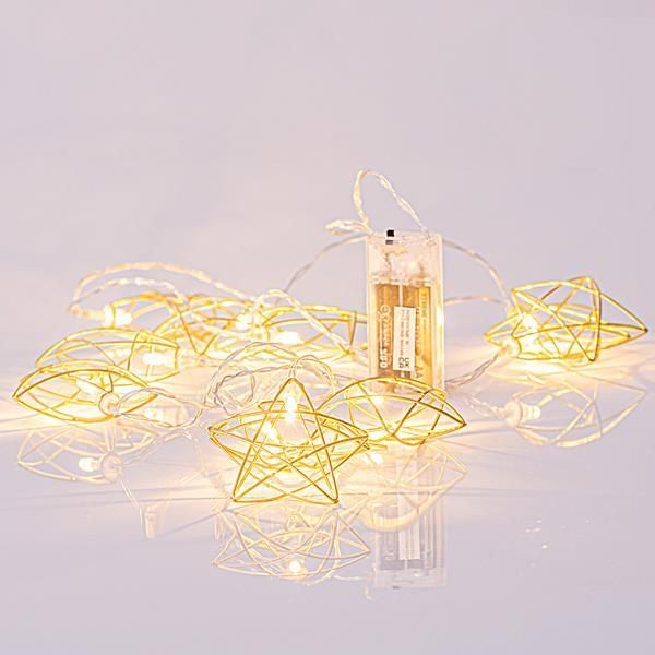 Eurolamp 10 Θερμα Λευκα LED 5MM Χρυσα Αστερια 2xaa Διαφανο Καλ. 30cm ...