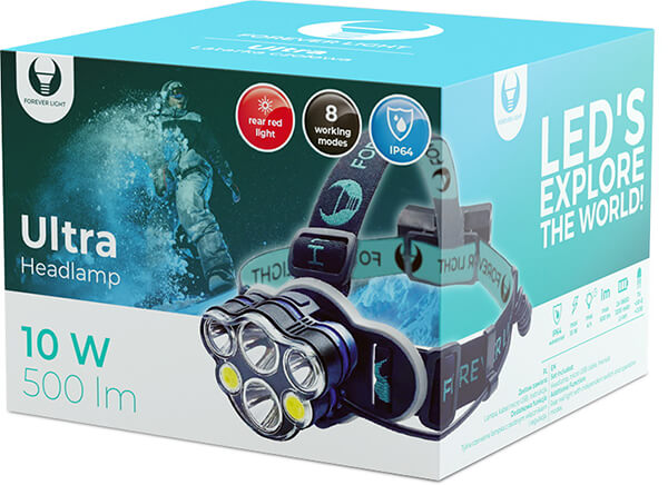 LED Headlamp Ultra T6 2X 10W + Xp-e 2X 3W 500lm 2X 18650 1200mah Li-ion ...