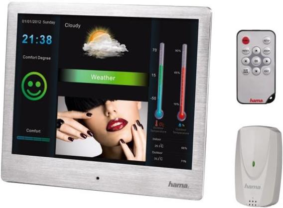 Hama 95282 8slsws Digital Photo Frame 8" Slim Steel Weather Station ...
