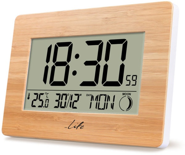Life Bamboo Clock XL Digital Alarm / Clock With LCD Display AND Indoor ...