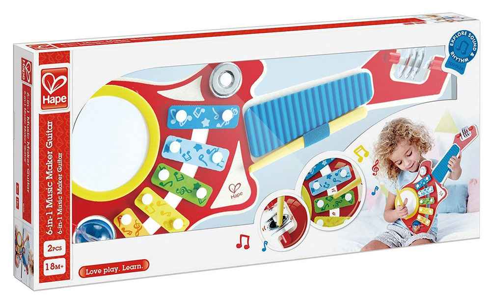 Κιθαρα Δημιουργιας Ηχων 6 Οργανων Hape 6-in-1 Music Maker 2τμχ - Ξυλινα ...