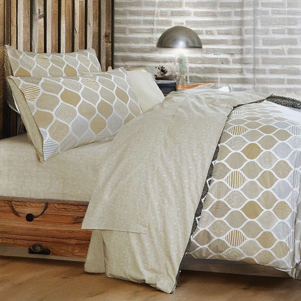 Σετ Σεντονια Υπερδιπλα Geo Beige 4τμχ 240x270 Espree Χωρις Λαστιχο ...