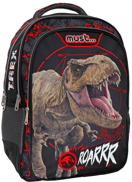 Σχολικη Τσαντα Πλατης Δημοτικου Jurassic T-rex Roarrr Must 3 Θηκες ...