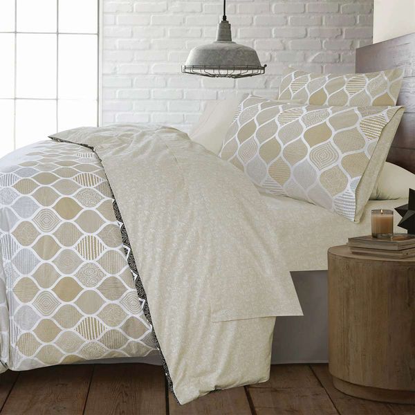 Σετ Σεντονια Υπερδιπλα Geo Beige 4τμχ 240x270 Espree Χωρις Λαστιχο ...