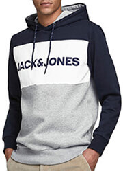 Hoodie Jack & Jones Jjelogo Blocking 12172344 Σκουρο Μπλε/γκρι Μελανζε ...