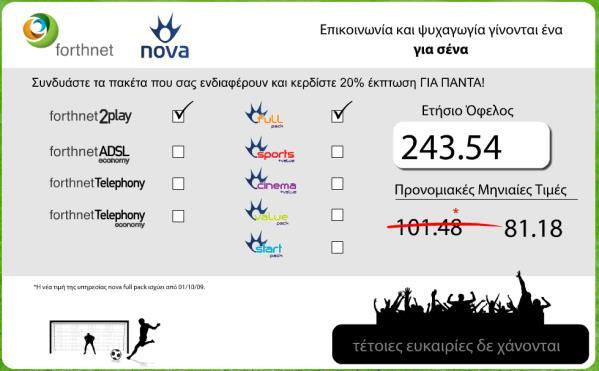 Forthnet 2 Play + Nova Full Pack - Συνδεσεις τηλεφωνιας - internet (SYN.0021)