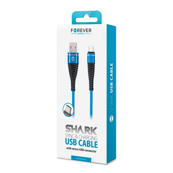 Forever Shark Micro USB Cable 2A 1M Blue - Καλωδιο (TEL.065023)