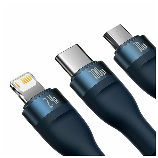 Baseus Cable 3in1 Flash II USB Lightning + Type-c + Micro-usb 1.2m 100w 3.5a Blue - Καλωδιο (TEL ...