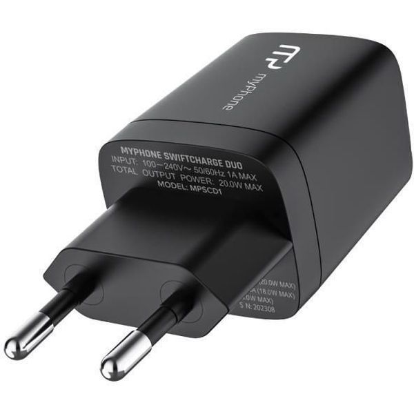 Myphone Travel Fast Charger Swiftcharge DUO USB A & USB C PD 20W Black ...