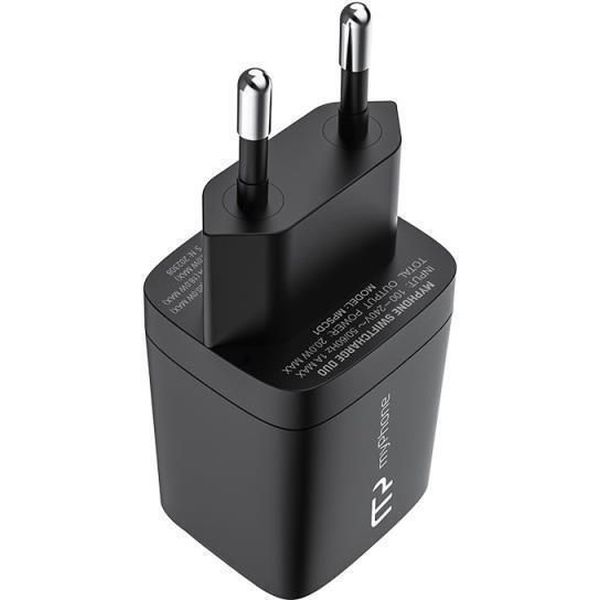 Myphone Travel Fast Charger Swiftcharge DUO USB A & USB C PD 20W Black ...