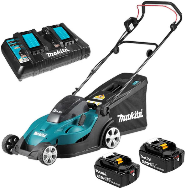 Μηχανη Γκαζον Μπαταριας Makita 2x18v 2x5ah Li-ion 43cm Πλατος Κοπης ...