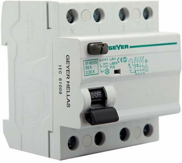 Geyer Ρελε Διαφυγης 4p 63a 30ma Ac - Υλικα πινακα (TLS.132593)