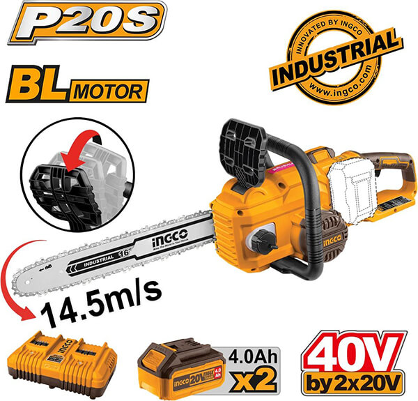 Αλυσοπριονο Μπαταριας 2x20v Li-ion 40cm Λαμα Ingco Cgsli401682 ...