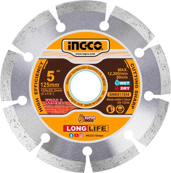Διαμαντοδισκος Δομικων Γενικης Χρησης 125mm Ingco Dmd011254 - Αναλωσιμα ...
