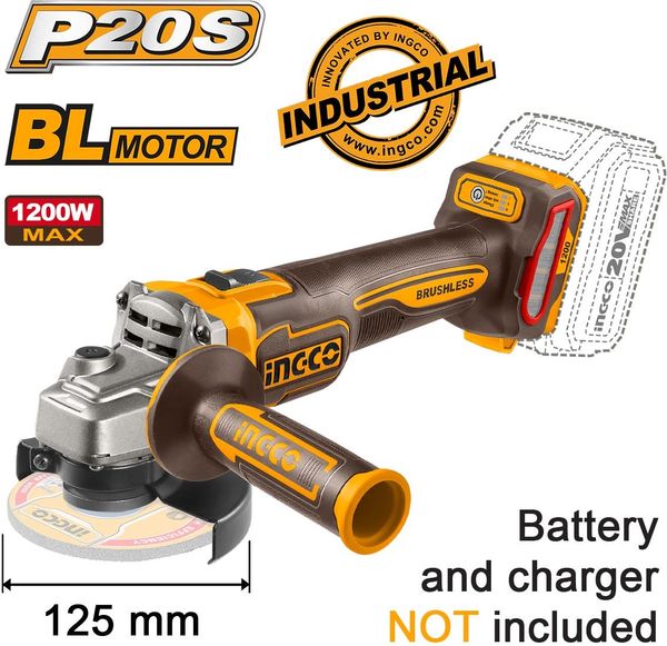 Γωνιακος Τροχος Μπαταριας 125mm 20v Li-ion Solo Ingco Cagli221253 ...
