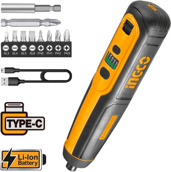Κατσαβιδι Μπαταριας 4v Li-ion Usb Type-c Σετ 11τεμ. Ingco Csdli0413 ...