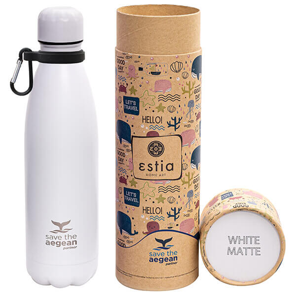 Estia 01-9014 Travel Flask Save The Aegean Μπουκαλι Θερμος White Matte ...
