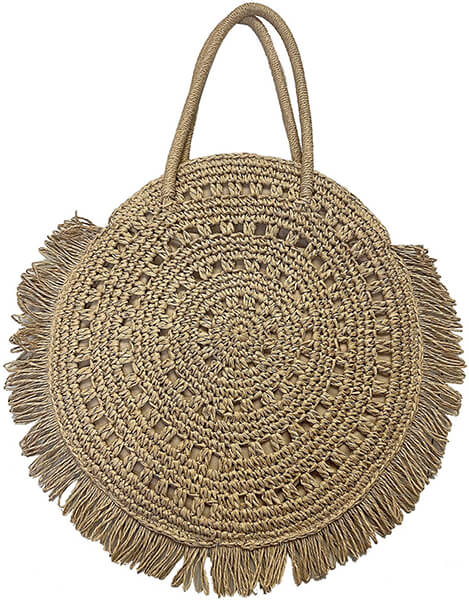 Τσαντα Στρογγυλη Ψαθοχαρτο Με Κροσια Φ43cm - Accessories παραλιας (TRV ...